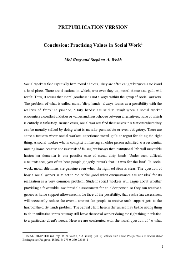 (PDF) Conclusion: Practising Values in Social Work