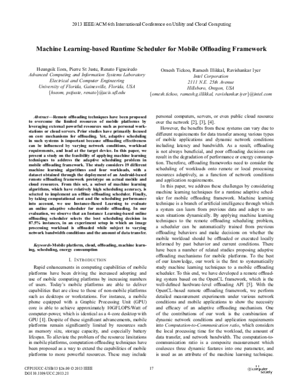 (PDF) Machine Learning-Based Runtime Scheduler for Mobile Offloading ...