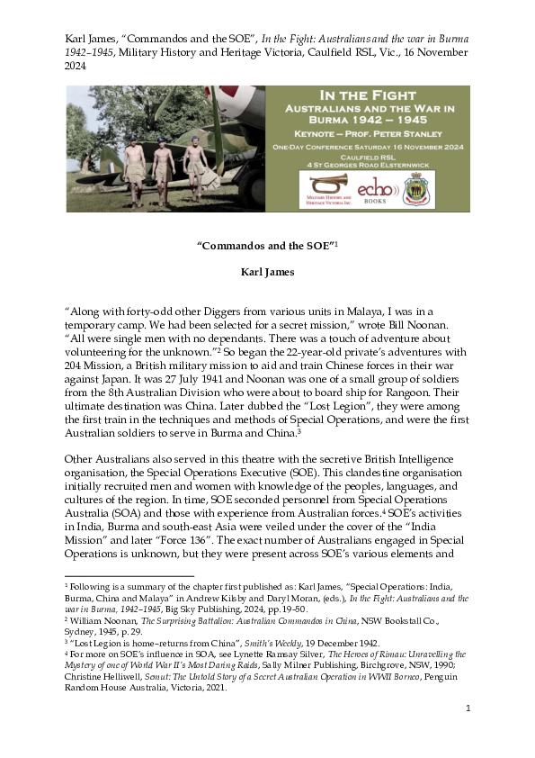 (PDF) ‘Commandos and the SOE’, In the fight: Australians and the war in ...