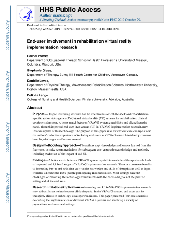 (PDF) End-user involvement in rehabilitation virtual reality ...