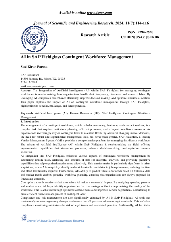 (PDF) AI in SAP Fieldglass Contingent Workforce Management