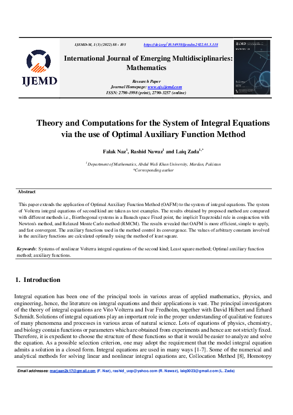 (PDF) Theory and Computations for the System of Integral Equations via the use of Optimal ...