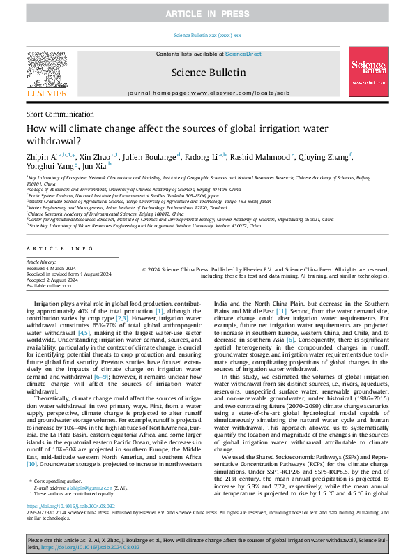 (PDF) How will climate change affect the sources of global irrigation ...