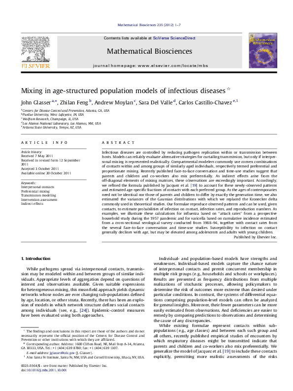 (PDF) Mixing in age-structured population models of infectious diseases