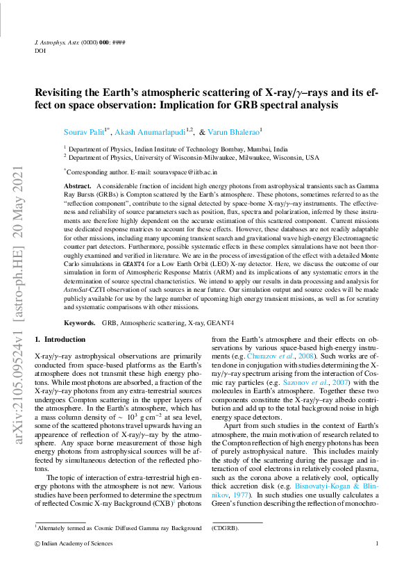 (PDF) Revisiting the Earth's atmospheric scattering of X-ray/$\gamma ...