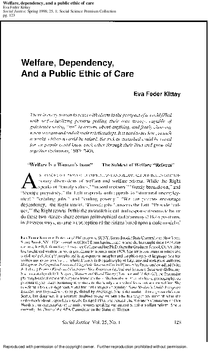 (PDF) 9. Welfare, Dependency, and a Public Ethic of Care