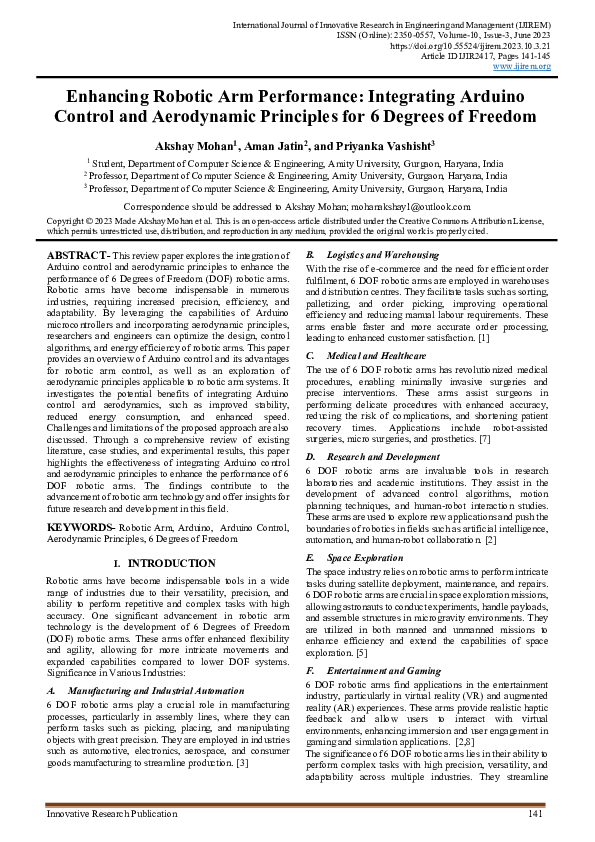 (PDF) Enhancing Robotic Arm Performance: Integrating Arduino Control ...