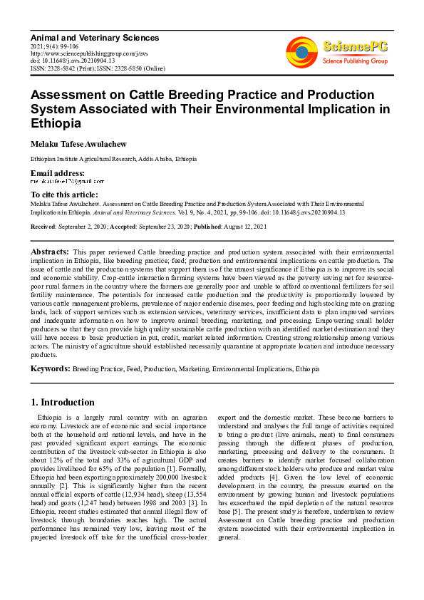 (PDF) Assessment on Cattle Breeding Practice and Production System Associated with Their ...