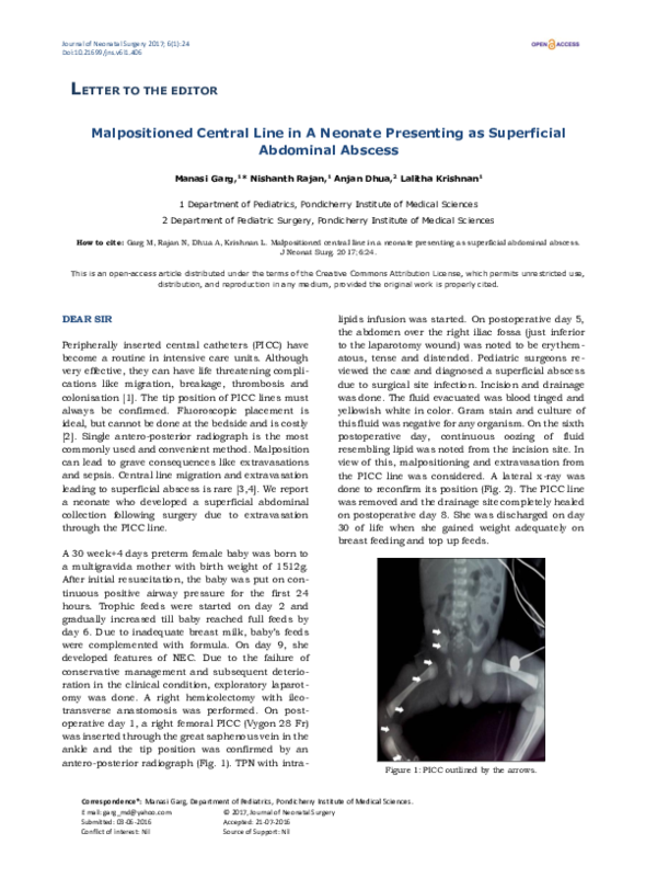 (PDF) Malpositioned Central Line in A Neonate Presenting as Superficial ...