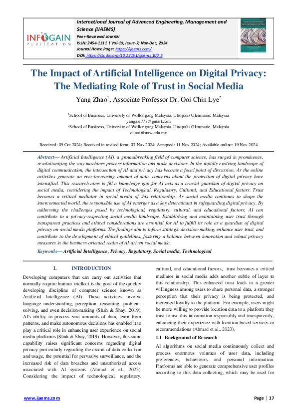(PDF) The Impact of Artificial Intelligence on Digital Privacy: The Mediating Role of Trust in ...