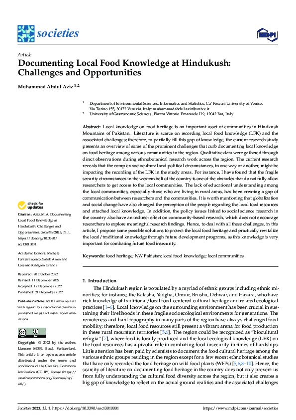 (PDF) Documenting Local Food Knowledge at Hindukush: Challenges and ...