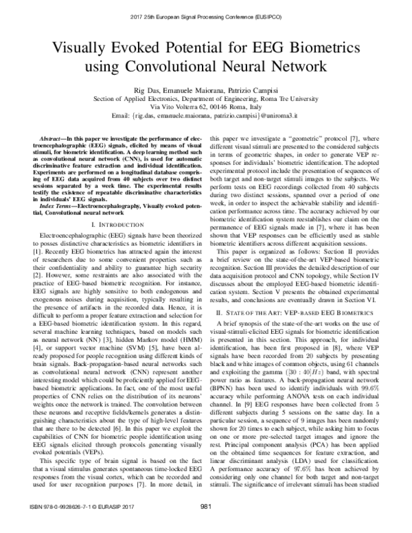 (PDF) Visually Evoked Potential for EEG Biometrics Using Convolutional Neural Network