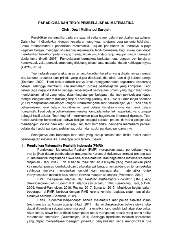 (PDF) PARADIGMA DAN TEORI PEMBELAJARAN MATEMATIKA