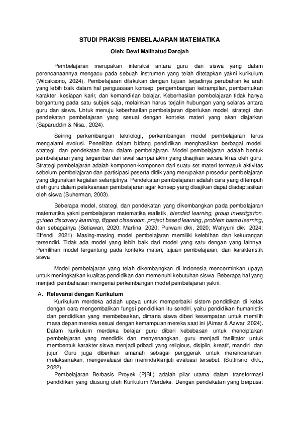(PDF) STUDI PRAKSIS PEMBELAJARAN MATEMATIKA