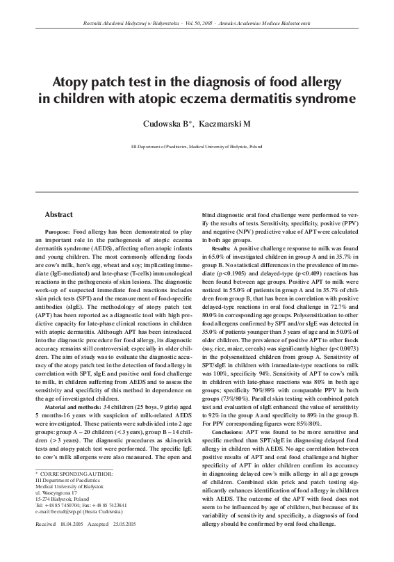 (PDF) Atopy patch test in the diagnosis of food allergy in children ...