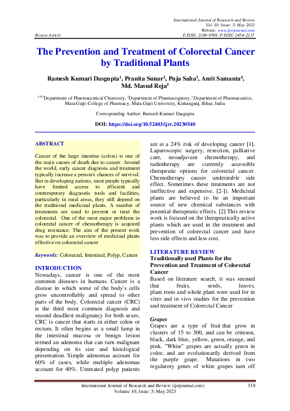 (PDF) The Prevention and Treatment of Colorectal Cancer by Traditional ...