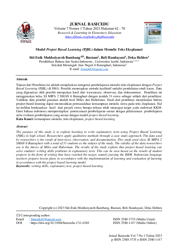 (PDF) Model Project Based Learning (PjBL) dalam Menulis Teks Eksplanasi | DEKA HELTIEN ...