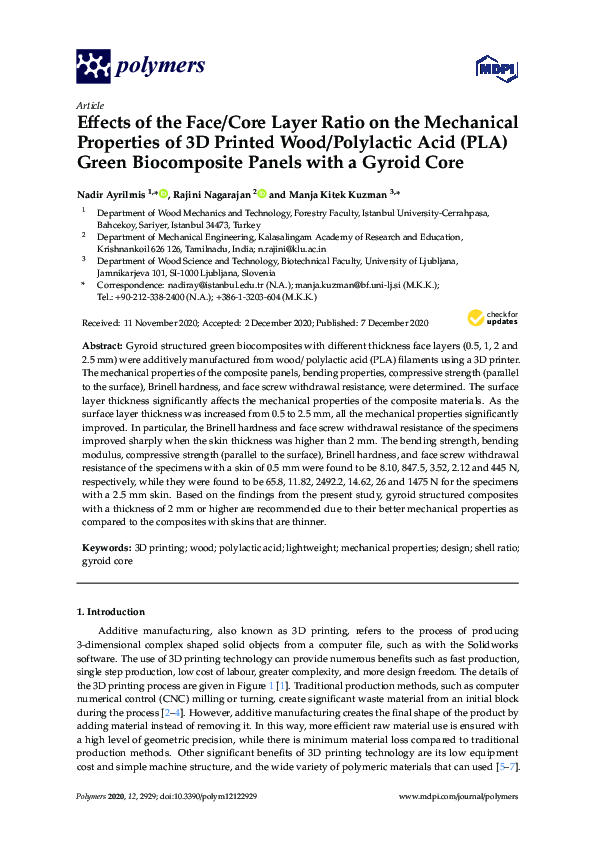 (PDF) Effects of the Face/Core Layer Ratio on the Mechanical Properties of 3D Printed Wood ...