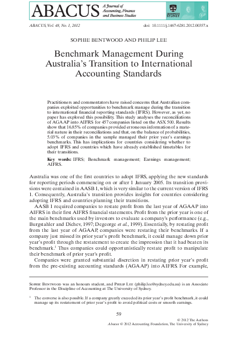 (PDF) Benchmark Management During Australia's Transition to ...