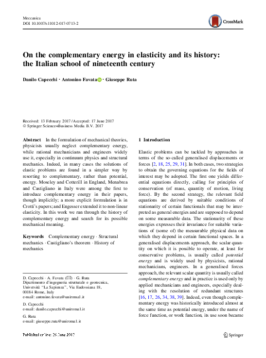 (PDF) On the complementary energy in elasticity and its history: the ...