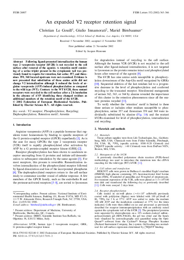 (PDF) An expanded V2 receptor retention signal