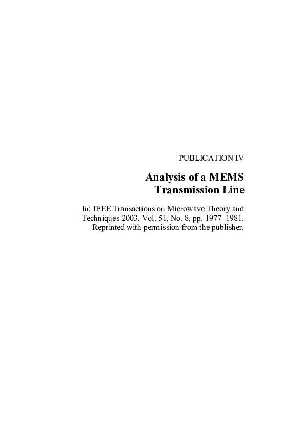 (PDF) Analysis of a MEMS transmission line