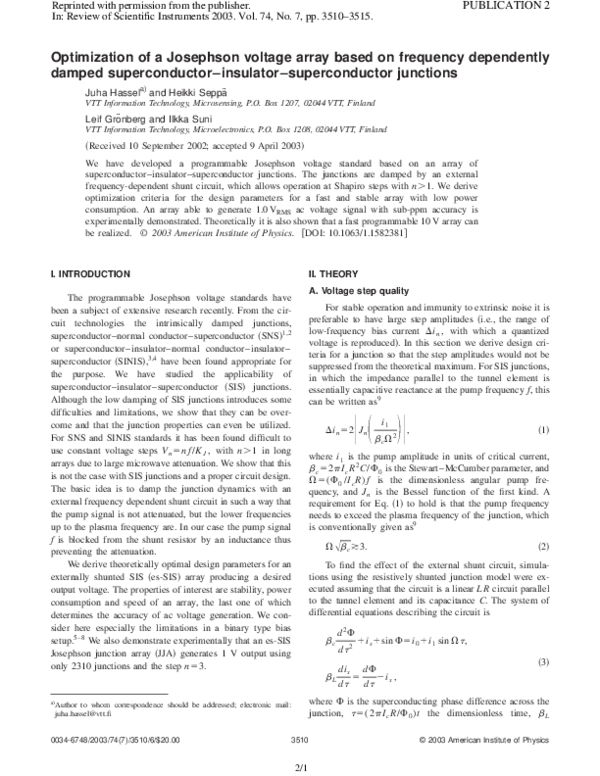 (PDF) Optimization of a Josephson voltage array based on frequency dependently damped ...