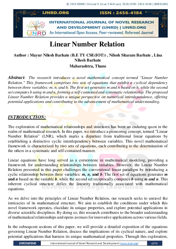 (PDF) Linear Number Relation