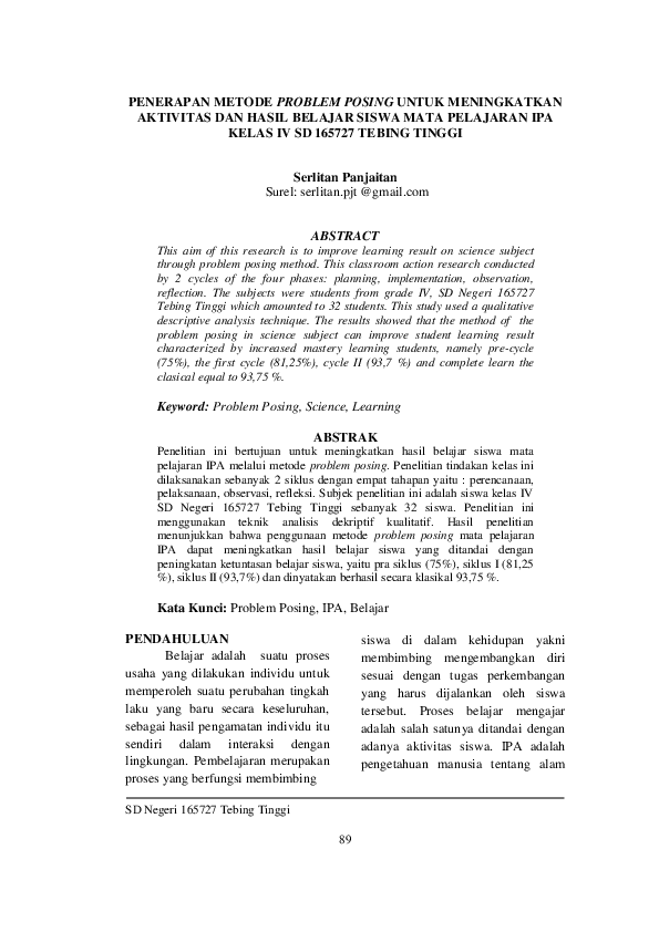 (PDF) Penerapan Metode Problem Posing Untuk Meningkatkan Aktivitas Dan Hasil Belajar Siswamata ...