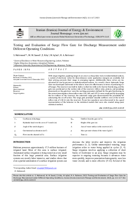 (PDF) Testing and Evaluation of Surge Flow Gate For Discharge ...