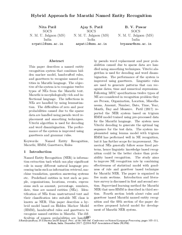 (PDF) Hybrid Approach for Marathi Named Entity Recognition