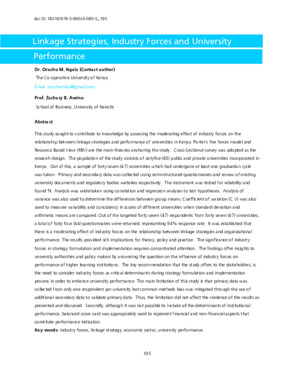 (PDF) Linkage Strategies, Industry Forces and University Performance