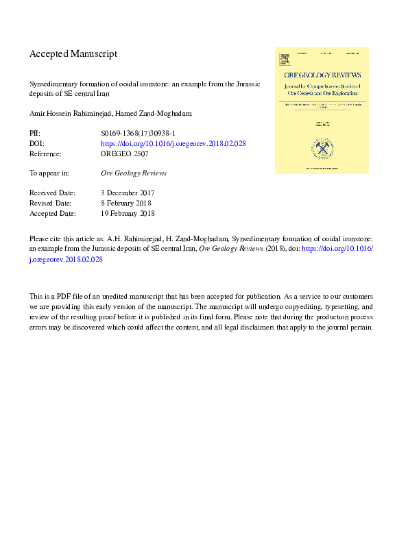 (PDF) Synsedimentary formation of ooidal ironstone: An example from the ...