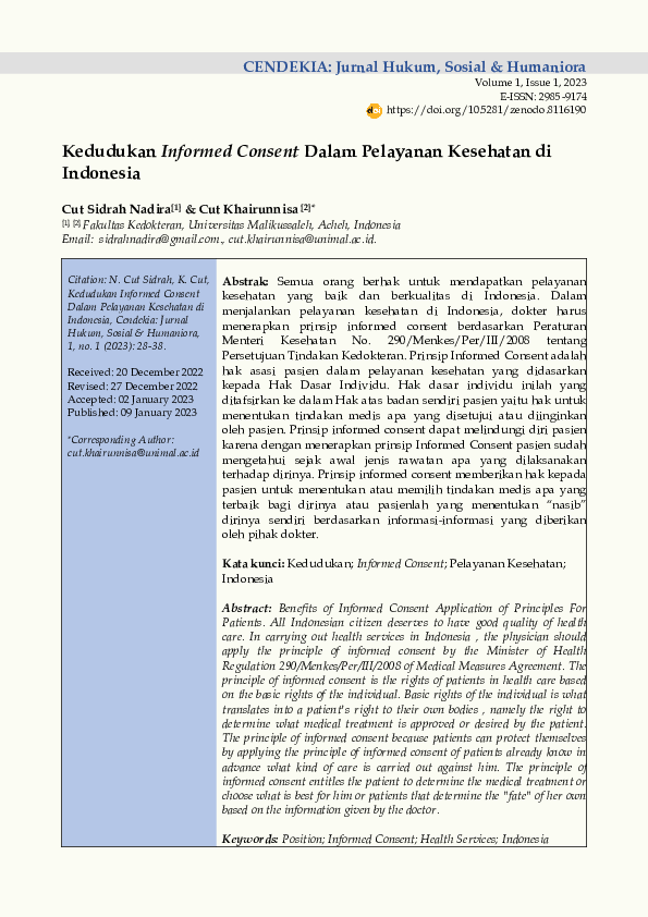 (PDF) Kedudukan Informed Consent Dalam Pelayanan Kesehatan di Indonesia