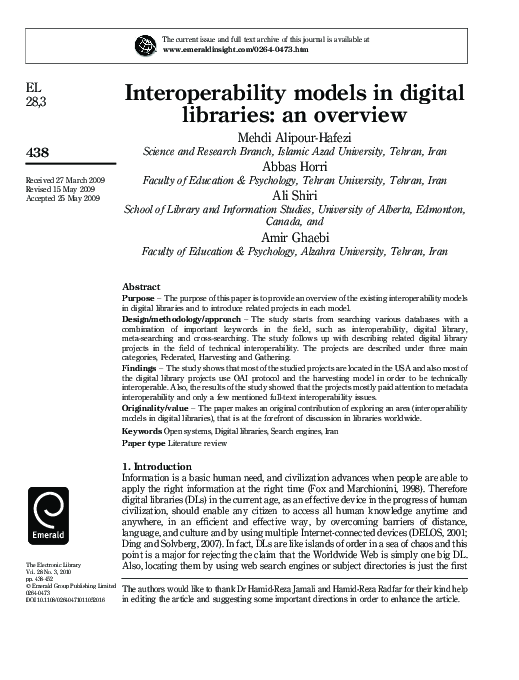 (PDF) Interoperability models in digital libraries: an overview
