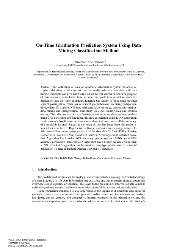 Pdf On Time Graduation Prediction System Using Data Mining 2703