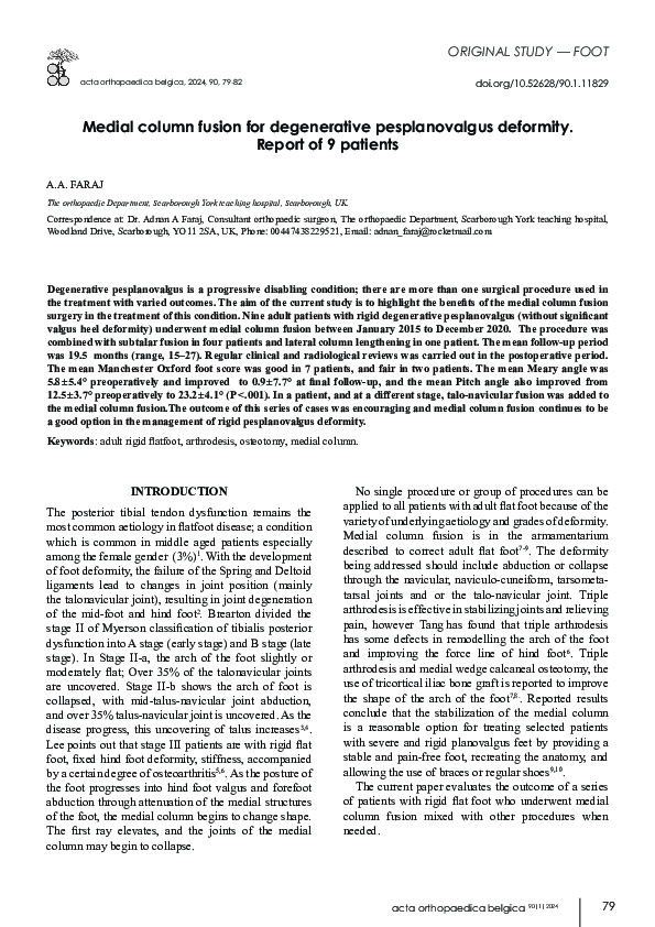(PDF) Outcomes of Medial Column Fusion for Flatfoot Deformity