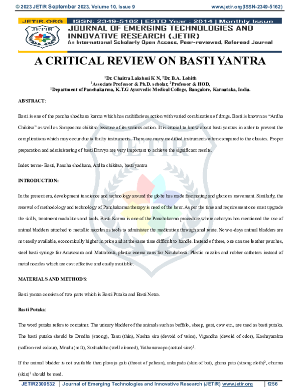 (PDF) Critical review of basti yantra- article