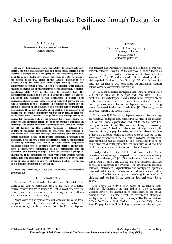 (PDF) Achieving earthquake resilience through design for All