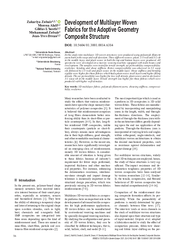 (PDF) Development of Multilayer Woven Fabrics for the Adoptive Geometry ...