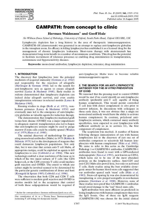 (PDF) CAMPATH: from concept to clinic