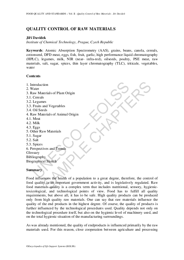(PDF) Quality Control of Raw Materials