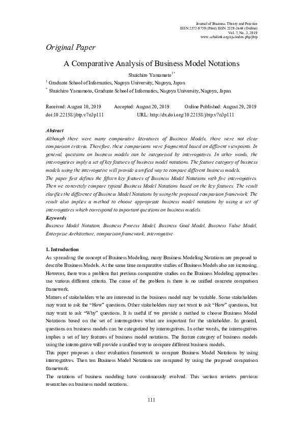 (PDF) A Comparative Analysis of Business Model Notations