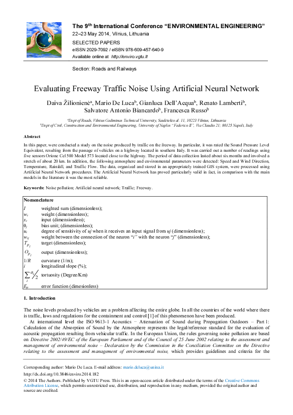 Pdf Evaluating Freeway Traffic Noise Using Artificial Neural Network