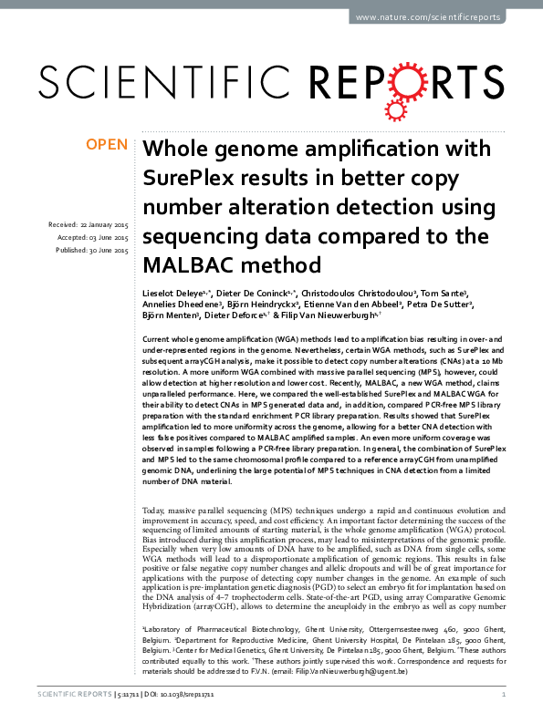 (PDF) Whole genome amplification with SurePlex results in better copy ...