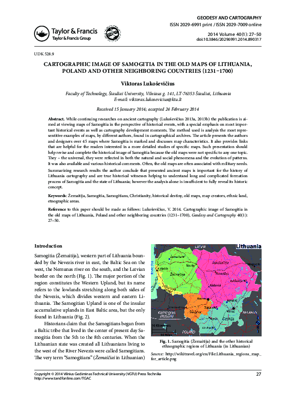 (PDF) Cartographic Image of Samogitia in the Old Maps of Lithuania ...