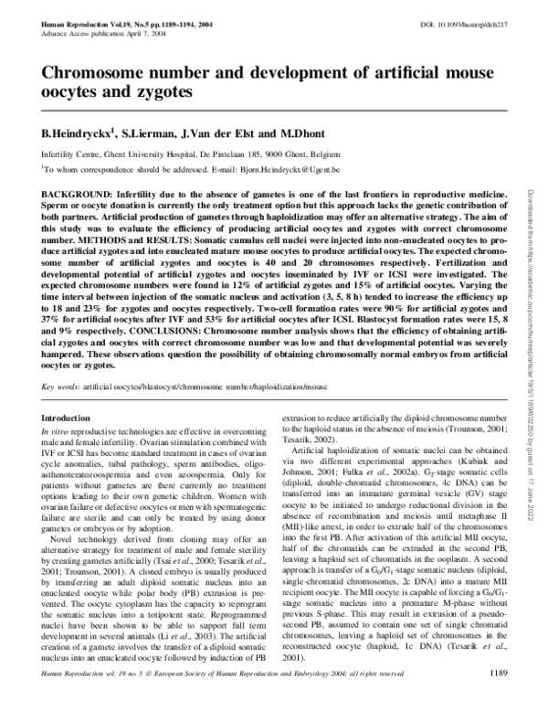 (PDF) Chromosome number and development of artificial mouse oocytes and ...