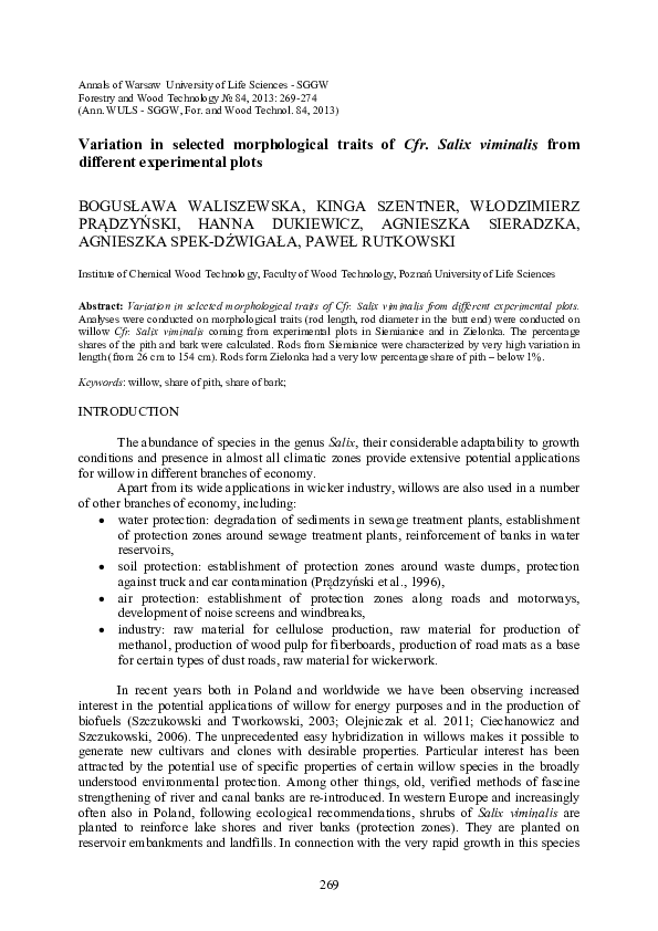 (PDF) Variation in selected morphological traits of Cfr. Salix viminalis from different ...