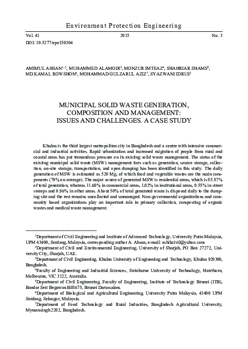 (PDF) Municipal solid waste generation, composition and management ...
