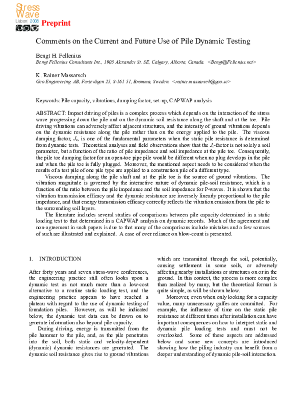 (PDF) Comments on the Current and Future Use of Pile Dynamic Testing
